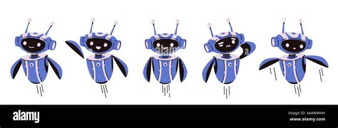 Cute Chatbot Ai Characters Set In Blue Color Friendly Robot Assistants With Different Emotions