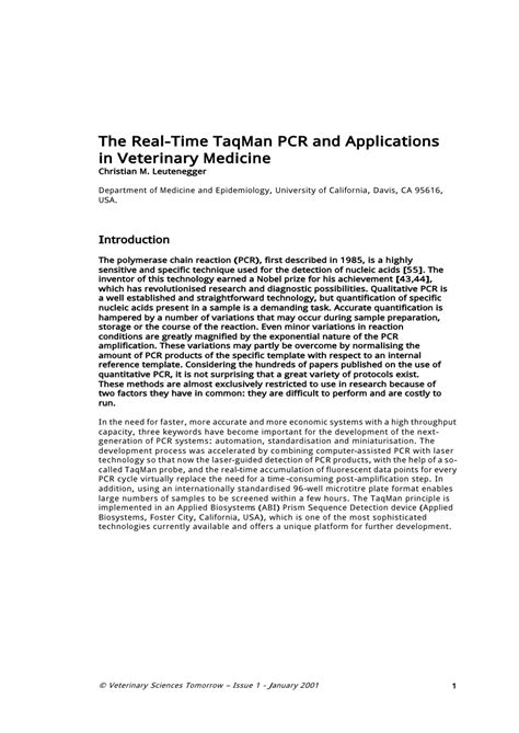 Pdf The Real Time Taqman Pcr And Applications In Veterinary Medicine