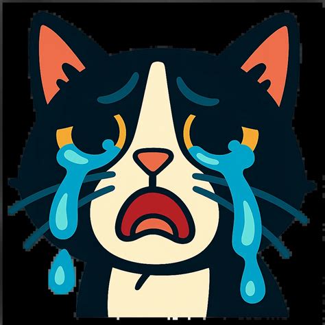 Crying Tuxedo Cat With Dramatic Tears Streaming Close Up Face Vibrant