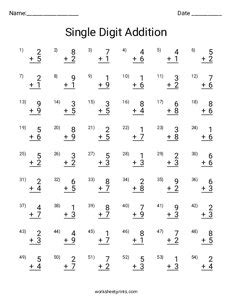 Single Digit Addition Worksheets