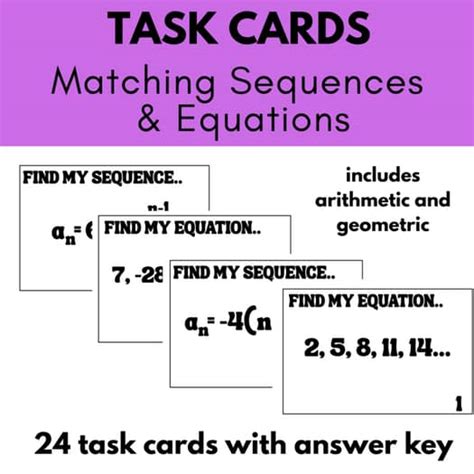 Match That Sequence Task Cards Arithmetic And Geometric Sequences