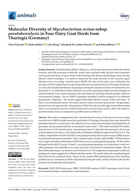 Pdf Molecular Diversity Of Mycobacterium Avium Subsp Paratuberculosis In Four Dairy Goat