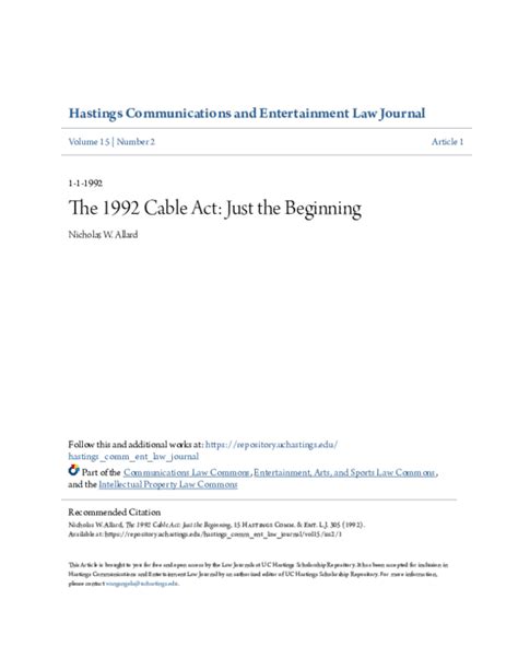 Pdf 1992 Cable Act Just The Beginning The
