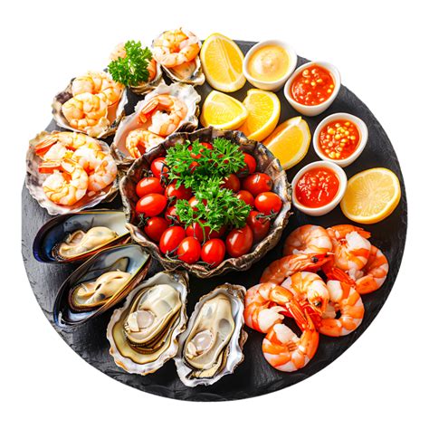 Fresh Seafood Platter With Shrimp And Oysters 50756328 Png
