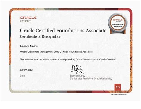 Lakshmi Madhu On Linkedin Globalcertification Oracle Oraclecertified Datamanagement Cloud