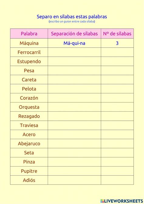Separar En Sílabas Online Activity