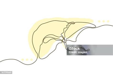 간 손으로 그린 아이콘 연속 선 그리기와 노란색 플랫 실루엣 인간의 장기 의학 트렌디 한 개념 하나의 단일 라인 디자인 윤곽선