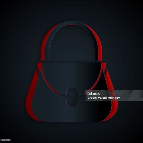 검은색 배경에 격리된 핸드백 아이콘을 종이 잘라냅니다 여성 핸드백 사인 매력적인 캐주얼 수하물 기호 종이 아트 스타일 벡터 일러스트레이션 우아에 대한 스톡 벡터 아트 및