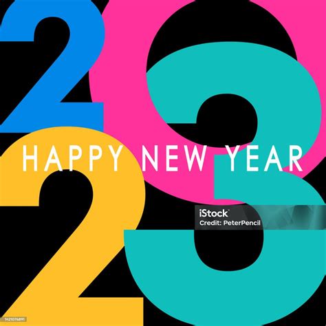 2023 새해 복 많이 받으세요 배너 플라카드 디자인 템플릿 검은 배경에 고립된 로고 텍스트 사인 휴일 인사말 카드 벡터 스톡 일러스트 레이 션 12월 31일에 대한 스톡