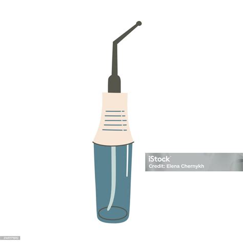 평면 만화 스타일에 휴대용 구강 Irrigator의 벡터 그림 치아 청소를 위한 치과 도구 치간 치실 치과 치료를 위한 워터 제트 및 건강한 신선한 구강 물 치실 개인
