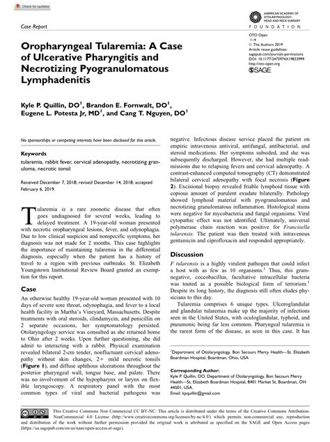 Pdf Oropharyngeal Tularemia A Case Of Ulcerative Pharyngitis And
