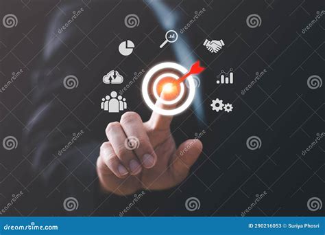 Businees Man Touch Target Icon Which For Planning Development Leadership And Customer Target