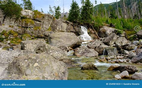 Waterfalls At Stream Studeny Potok In High Tatras Mountains During