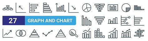 조직도 통계 차트 그래프 빈도 그래프 빈도 그래프 순환 통계 웹 디자인을위한 Gantt 벡터 얇은 선 아이콘과 같은 27 개의 개요 웹 그래프 및 차트 아이콘 세트 0명에