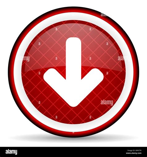 Arrow Down Red Glossy Icon On White Background Stock Photo Alamy