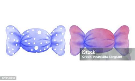 수채화 분홍색과 파란색 사탕 클립 아트 세트입니다 손으로 그린 수채화 사탕 그림은 흰색 배경에 분리되어 있다 사탕에 대한 스톡