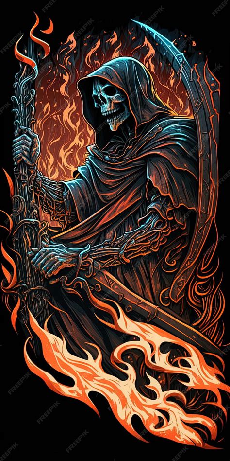 Premium Photo Tattoo Of A Flaming Grim Reaper