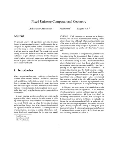 Pdf Fixed Universe Computational Geometry