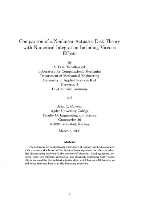 PDF Comparison Of A Nonlinear Actuator Disk Theory With Numerical Integration Including