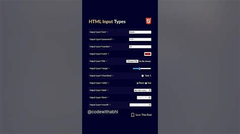 Html Input Types For Web Dev Coding Shortvideo Short Shorts