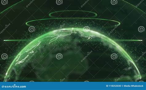 Animation Globe With Dot World Map Hud And Infographic Graph Bar Element Spin On Dark Background