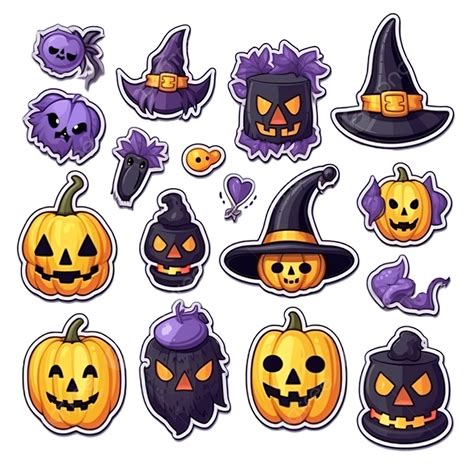 Halloween Cartoon Sticker Collection Cool Set Of Witch Accessories Vector Illustration