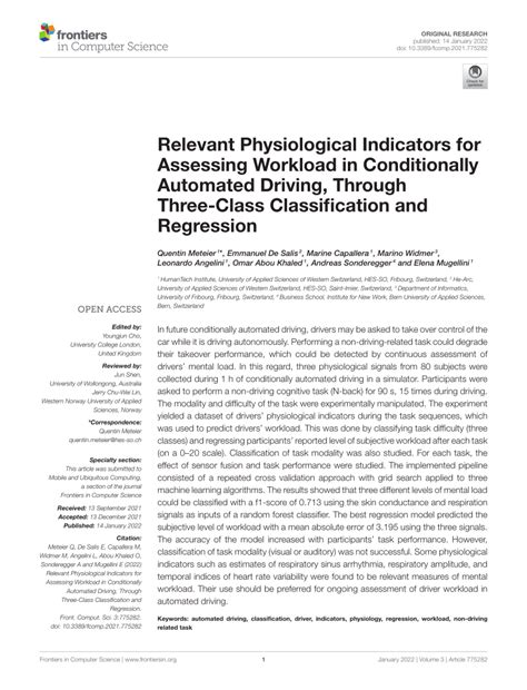 Pdf Relevant Physiological Indicators For Assessing Workload In Conditionally Automated