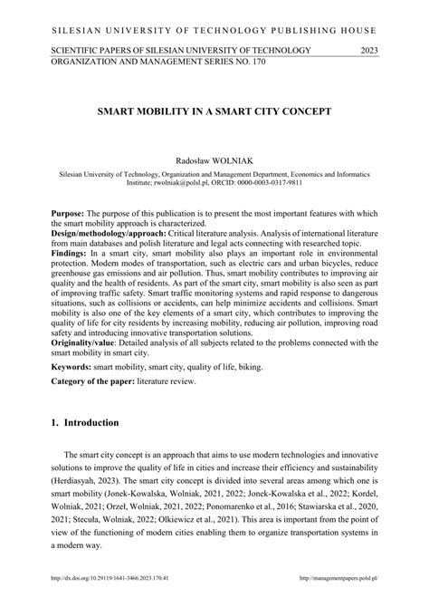 PDF Smart Mobility In A Smart City Concept