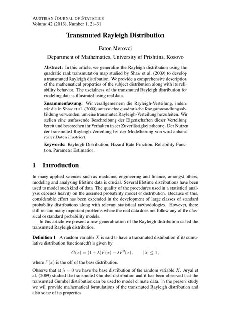 Pdf Transmuted Rayleigh Distribution