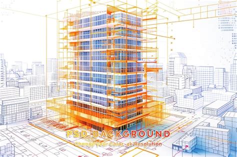 Premium Psd Colorful Architecture Building Blueprint
