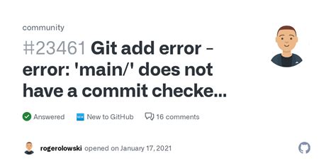 git add error error main does not have a commit checked out