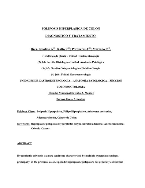 Pdf Hyperplastic Polyposis Of The Colon Diagnosis And Treatment