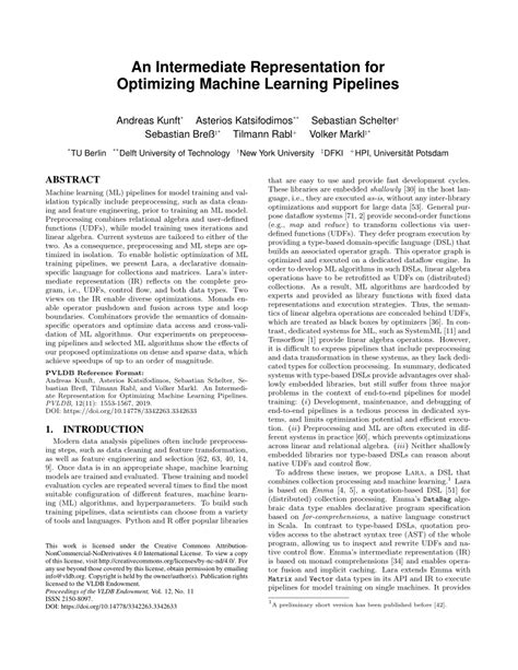 Pdf An Intermediate Representation For Optimizing Machine Learning Pipelines