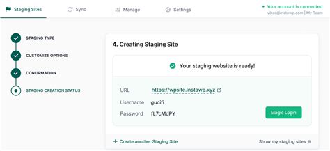 Create Wordpress Staging Sites Instawp