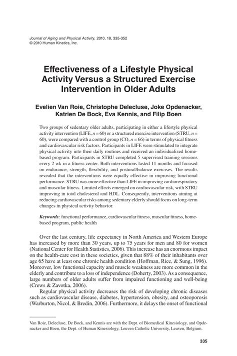 Pdf Effectiveness Of A Lifestyle Physical Activity Versus A Structured Exercise Intervention