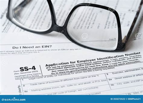 Ss 4 Form Application For Employer Identification Number Irs Tax Document Close Up Glasses