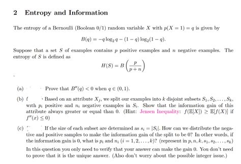 Solved 2 Entropy And Information The Entropy Of A Bernoulli