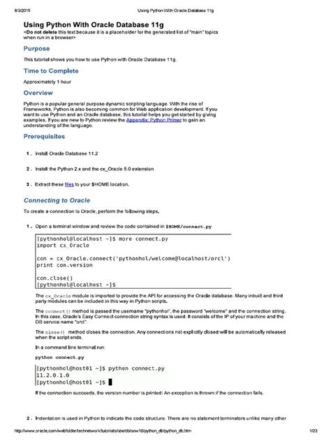Using Python With Oracle Database 11g Pdf Databases Data Management