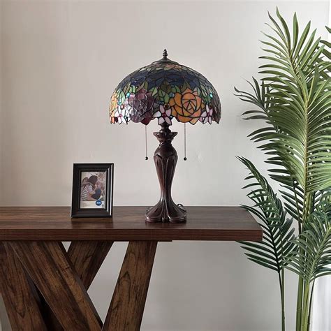 Tiffany Style Table Lamp Stained Glass Rose Flowers Led Bulb Included