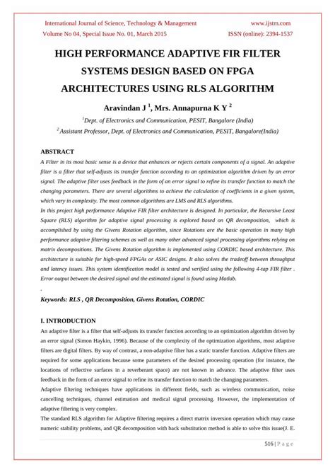 pdf high performance adaptive fir filter … design based on fpga