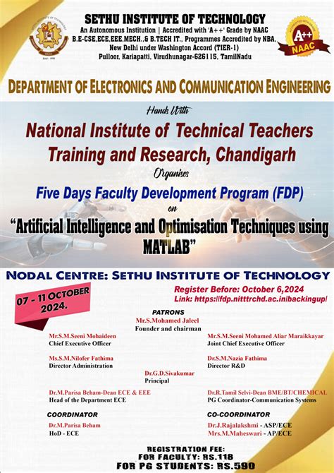 Fdp On Artificial Intelligence And Optimisation Techniques Using Matlab On 07 To 11 October