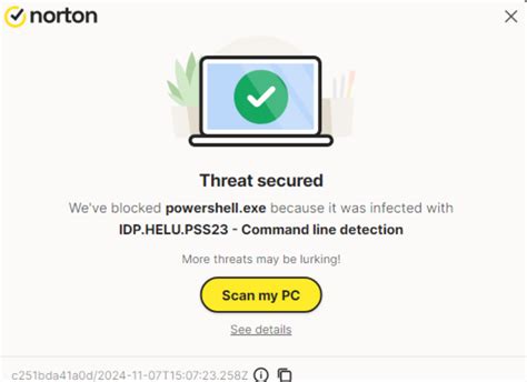 New Norton Showing Powershellexe Infected With Idpgenericidphelupss23 Etc Norton 360 For