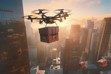 Premium Photo Autonomous Delivery Drones Transporting Packages Generative Ai