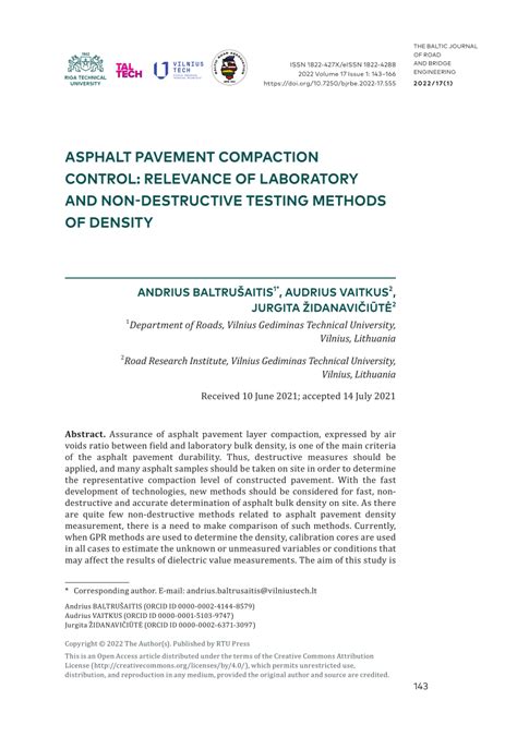 Pdf Asphalt Pavement Compaction Control Relevance Of Laboratory And Non Destructive Testing