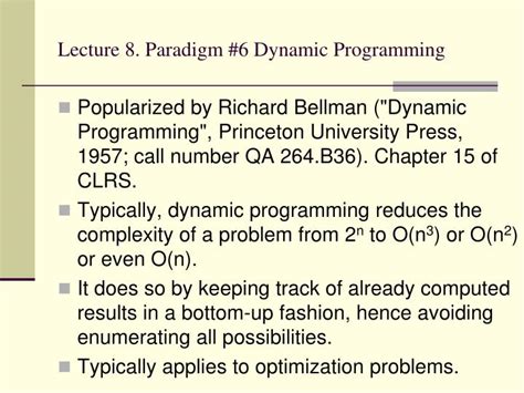 Ppt Lecture 8 Paradigm 6 Dynamic Programming Powerpoint