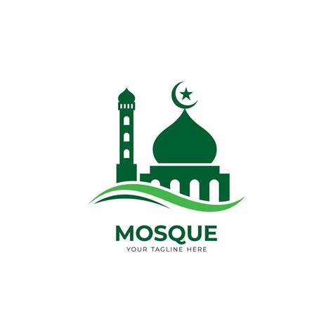 Simple Green Mosque Logo Design Modern Islamic Logo With Wavy Element