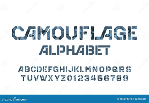 Camouflage Alphabet Font Stencil Camo Letters And Numbers In One Color Vector Illustration