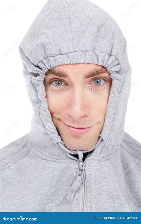 Covering Up For The Winter Young Man Wearing A Hoodie Pulled Tightly