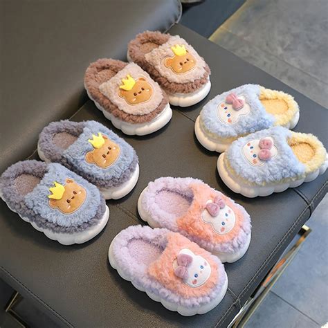 거실화 겨울 미끄럼 방지 실내용 슬리퍼 어린이 만화 곰 토끼 면 공주 아기 소년 소녀 실내 티몬