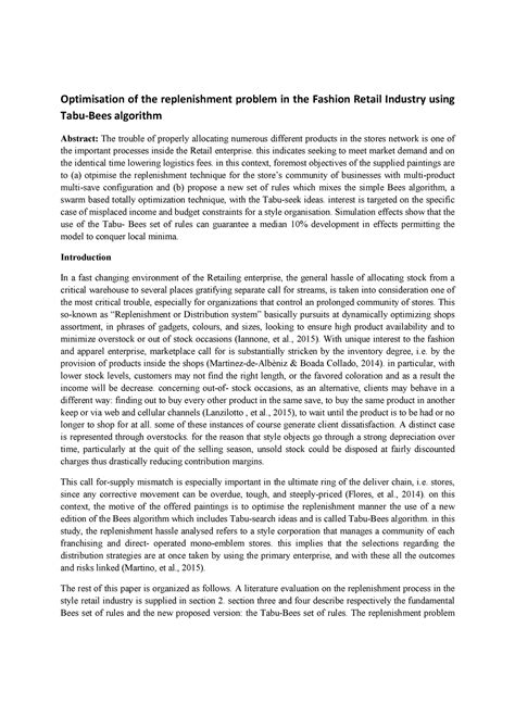 Optimisation Of The Replenishment Problem In The Fashion Retail